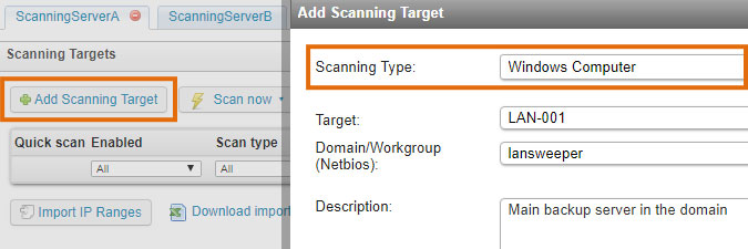 Scan a Windows Computer scanning target - Lansweeper