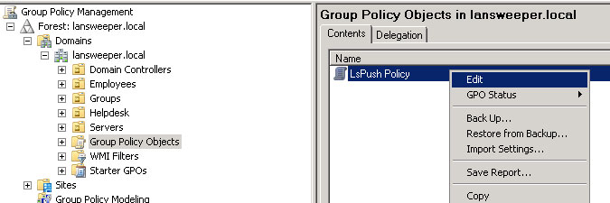 Scan Windows computers with LsPush in a group policy