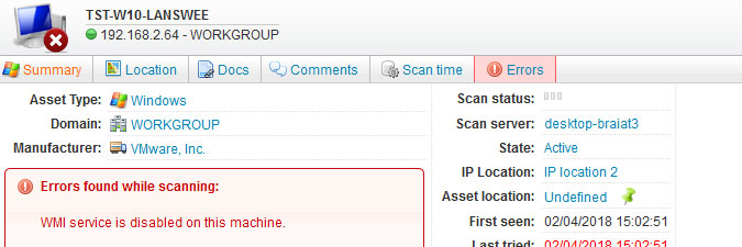 "WMI service is disabled" Troubleshooting Scanning Issues