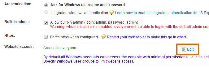 Restrict access to the web console - Lansweeper
