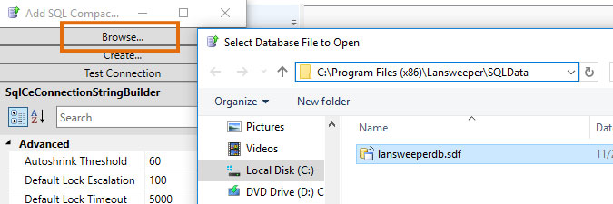 Connect to a SQL Compact database with SQL Compact Toolbox - Lansweeper Maintenance - Lansweeper ...